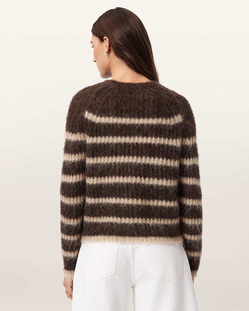 Riga Striped Crew Neck Sweater BTTLE BROWN/BARLEY | ALLSAINTS US